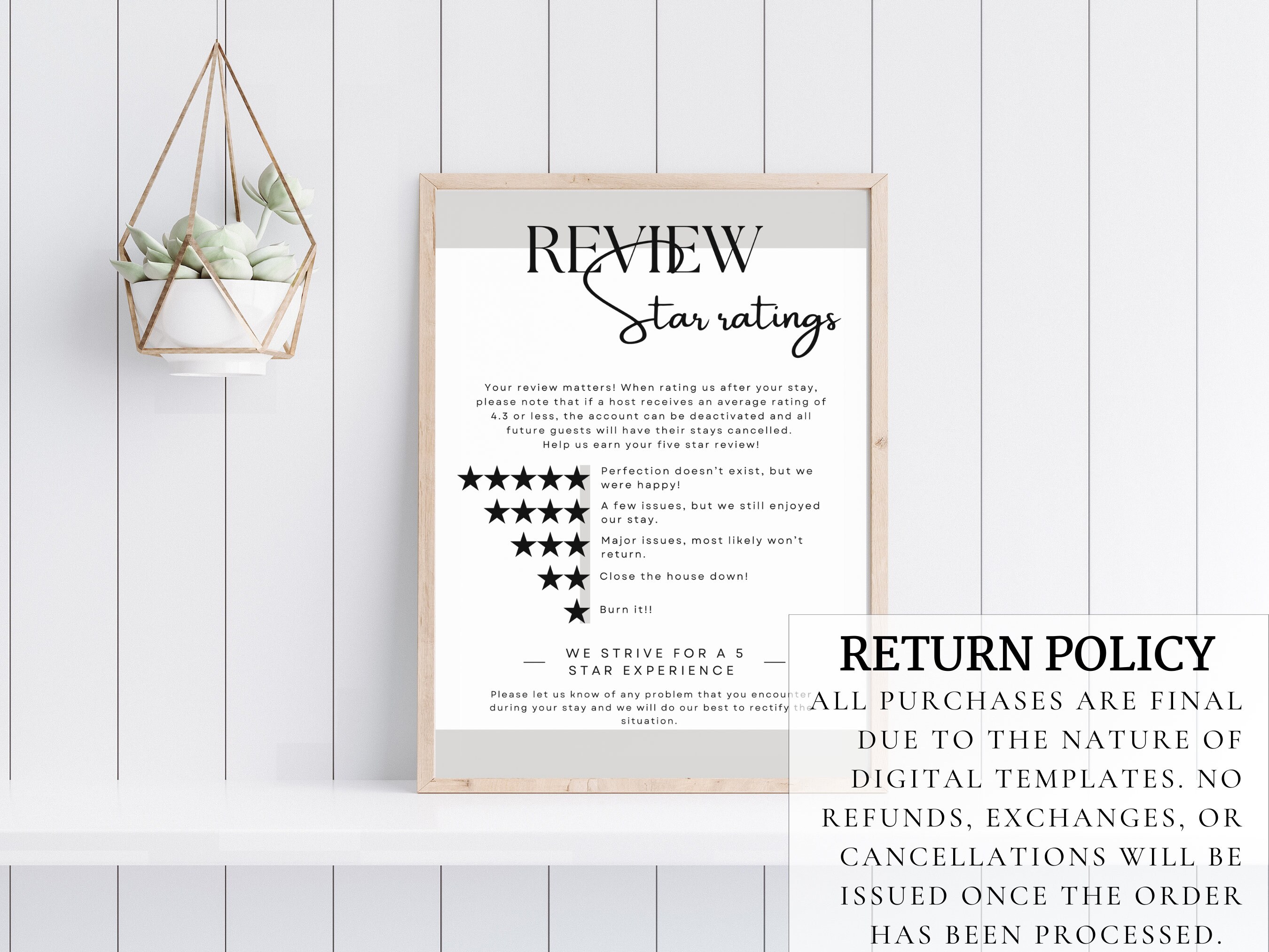 5 Star Rating Explanation Sign Template Editable Airbnb Star - Etsy ...