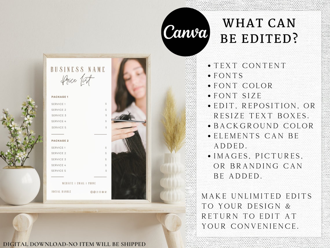 Editable Price List Template Canva, Printable Spa Salon Price List ...