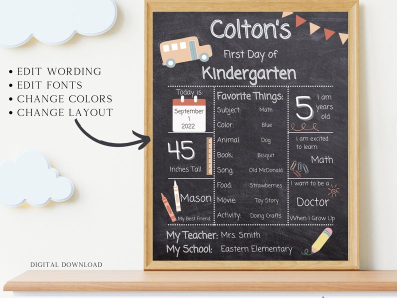 Printable Editable Back to School Sign First Day of School - Etsy