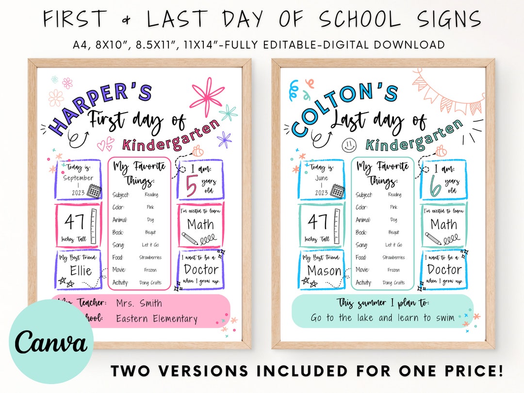 Editable Back to School Signs, First Day of School Sign, Printable ...