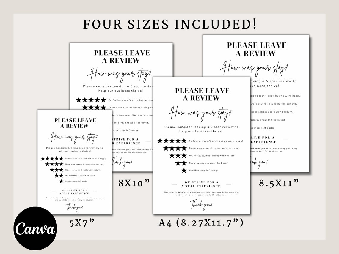 5 Star Rating Explanation Sign Template, Editable Airbnb Star Rating ...