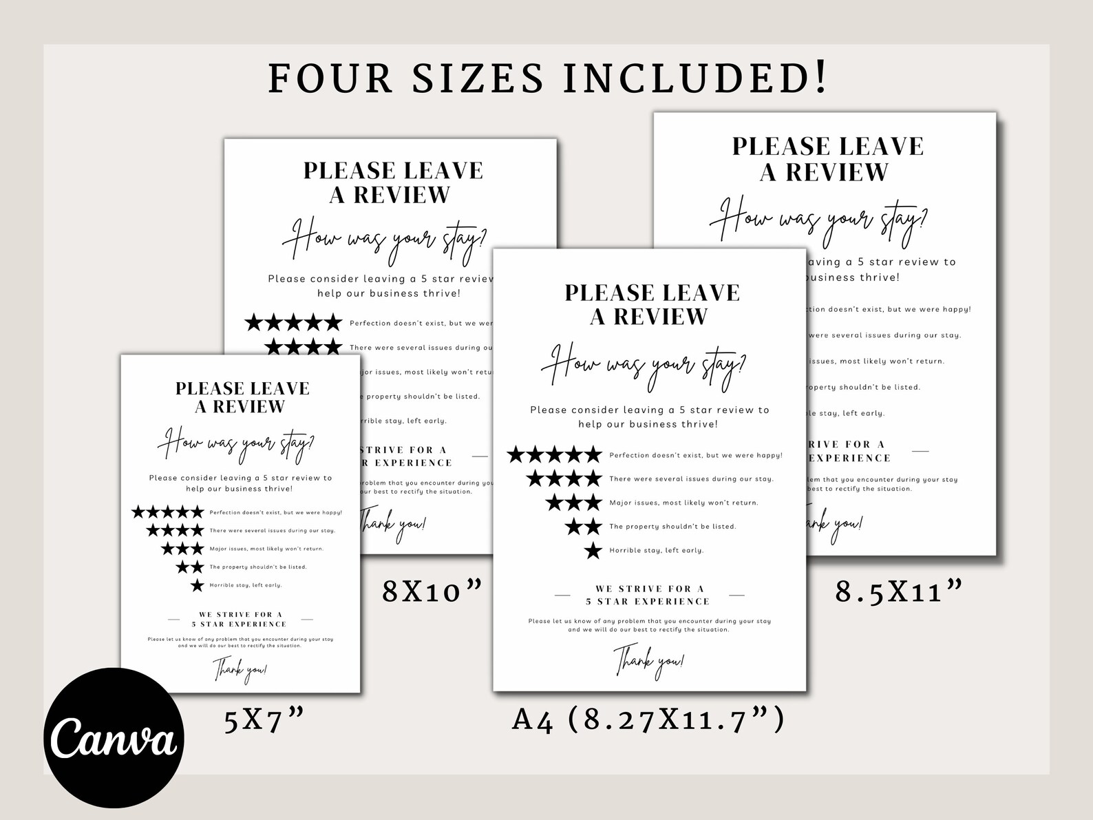 5 Star Rating Explanation Sign Template, Editable Airbnb Star Rating ...