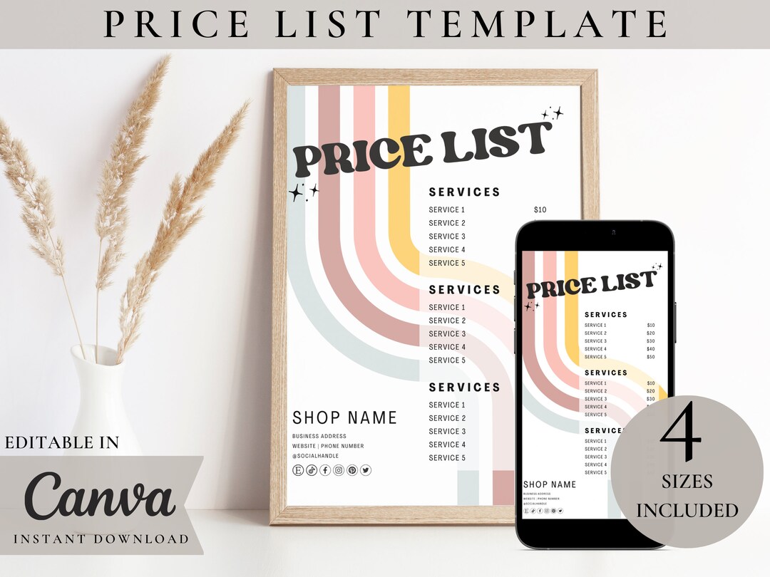 Retro Price List Template Editable Canva, Printable Spa Salon Price ...