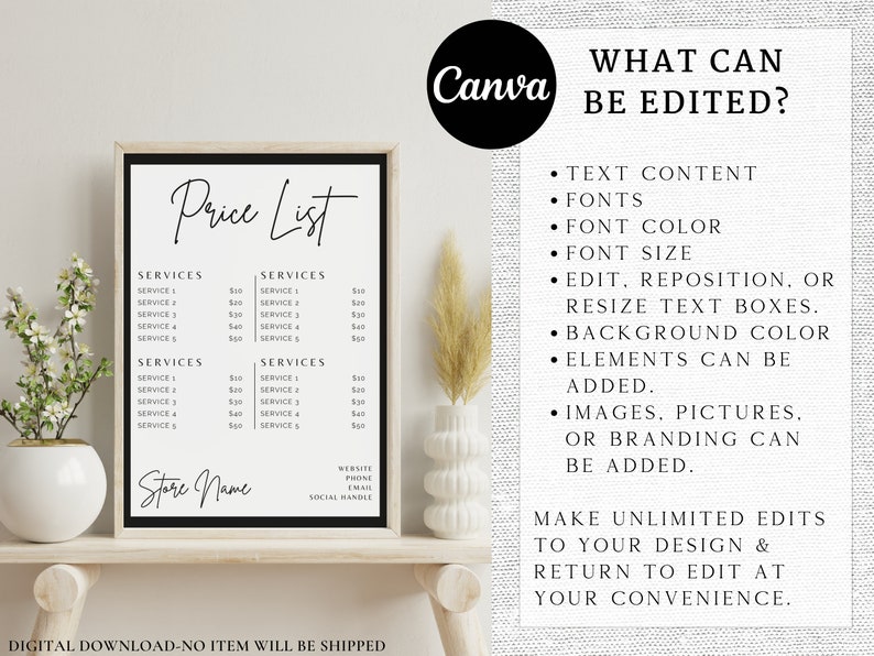 Price List Sign Editable Price List Sign Printable Beauty - Etsy