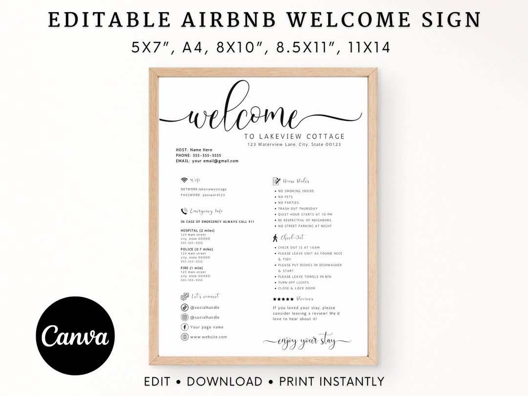 Airbnb Welcome Sign Template, Airbnb Host Template, Wifi Password Sign ...