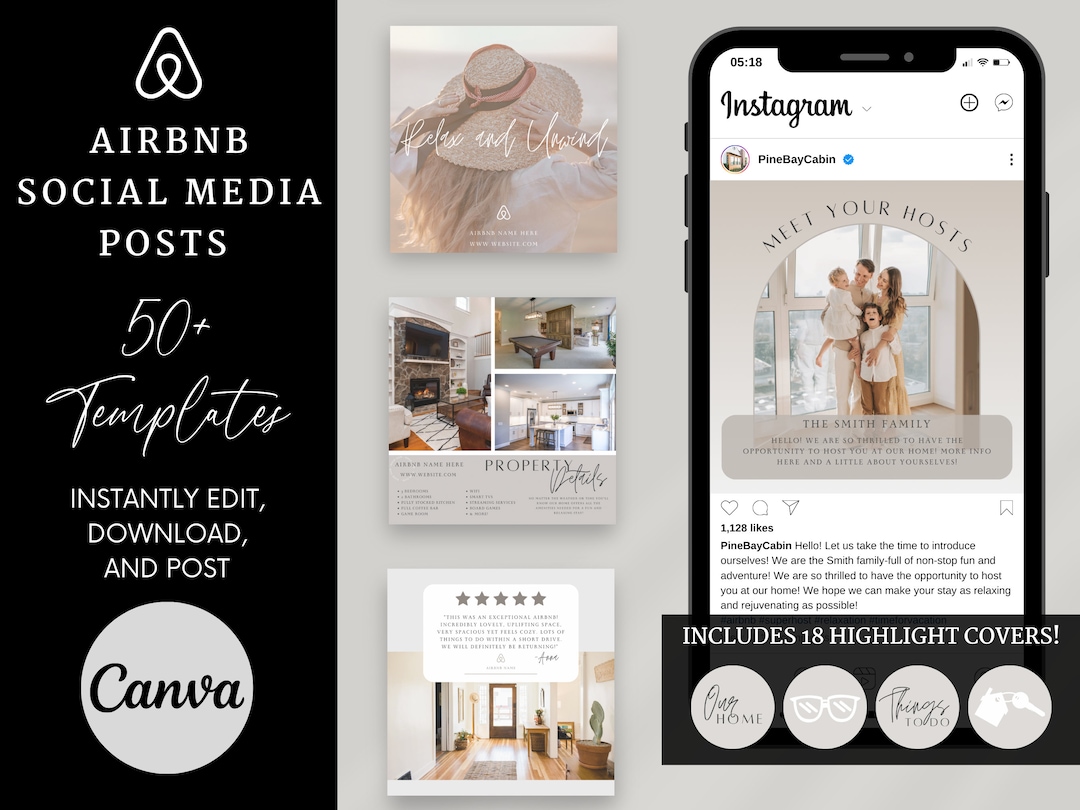 Airbnb Social Media Post Templates, Editable VRBO Instagram Template ...