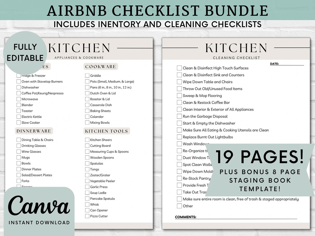 Editable Airbnb Inventory Checklist and Cleaning Checklist Templates ...