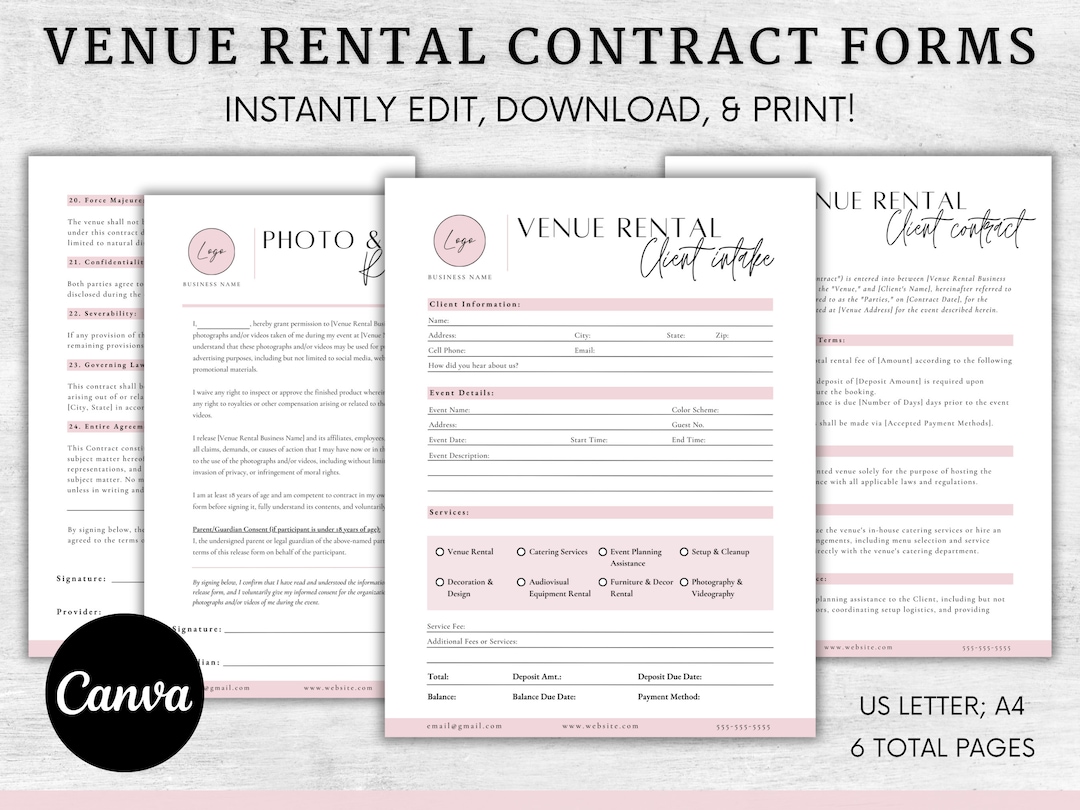 Venue Rental Forms Bundle Venue Rental Contract Wedding Venue Form ...