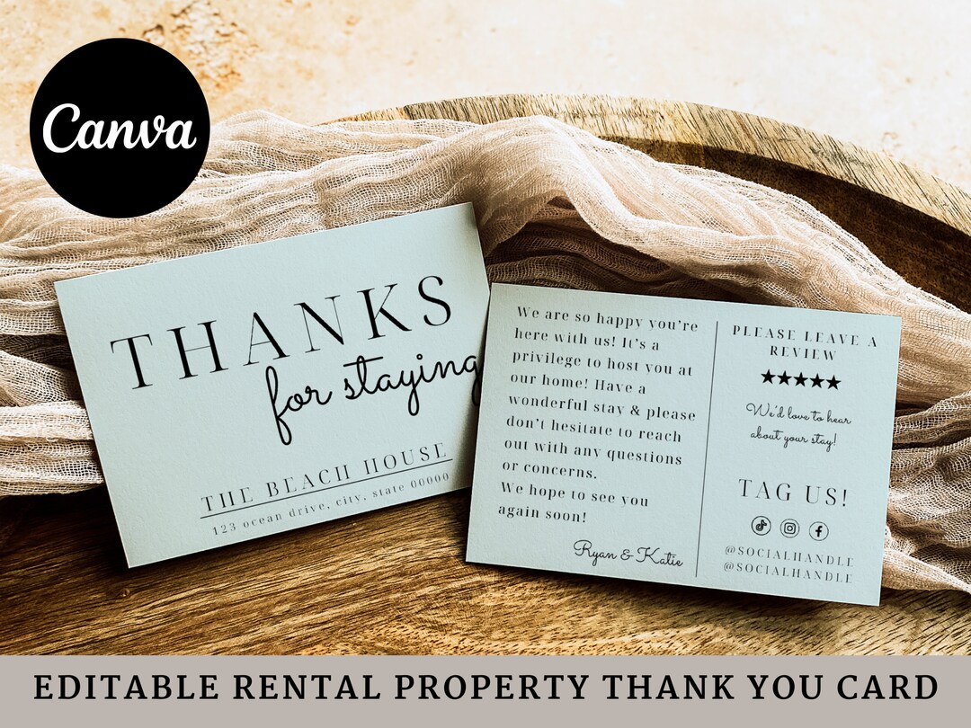Airbnb Host Thank You Card Template, Editable Canva Airbnb Rental ...