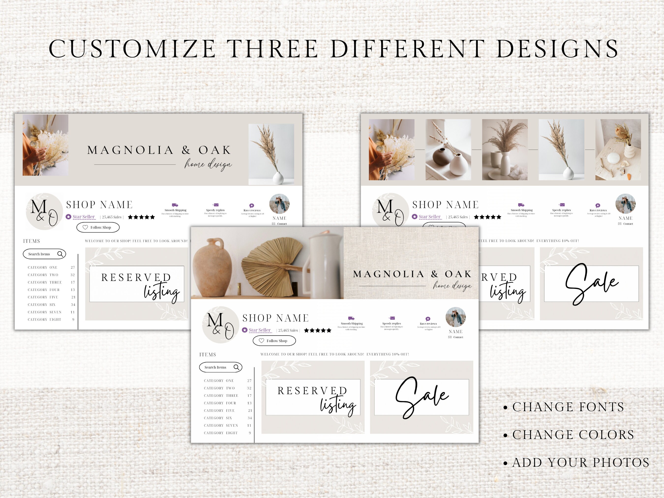 Minimal Etsy Shop Graphic Bundle Etsy Banner Canva Template - Etsy