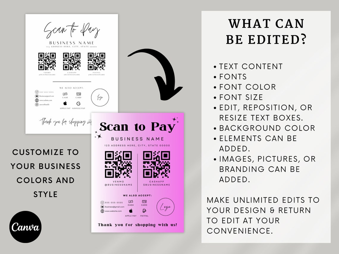 Business Sign Template Bundle QR Code Sign Social Media - Etsy