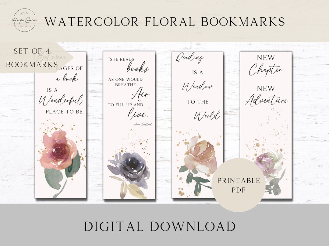 Watercolor Floral Printable Bookmarks for Women Floral - Etsy