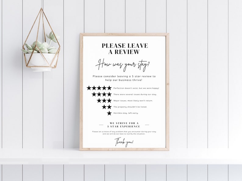 5 Star Rating Explanation Sign Template, Editable Airbnb Star Rating ...
