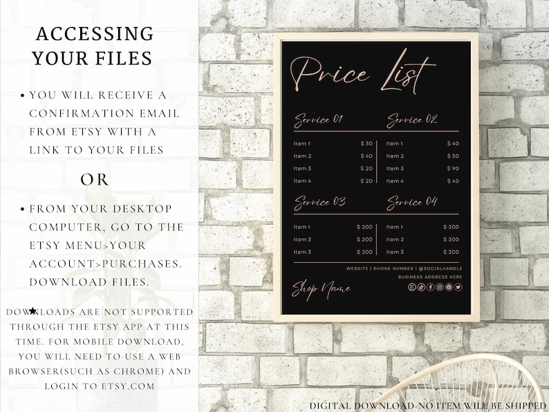 Price List Template DIY Small Business Printable Pricing Guide - Etsy