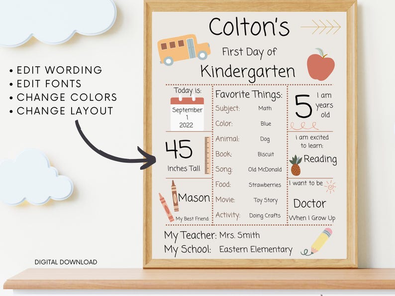 Printable Editable Back to School Sign, First Day of School Sign ...