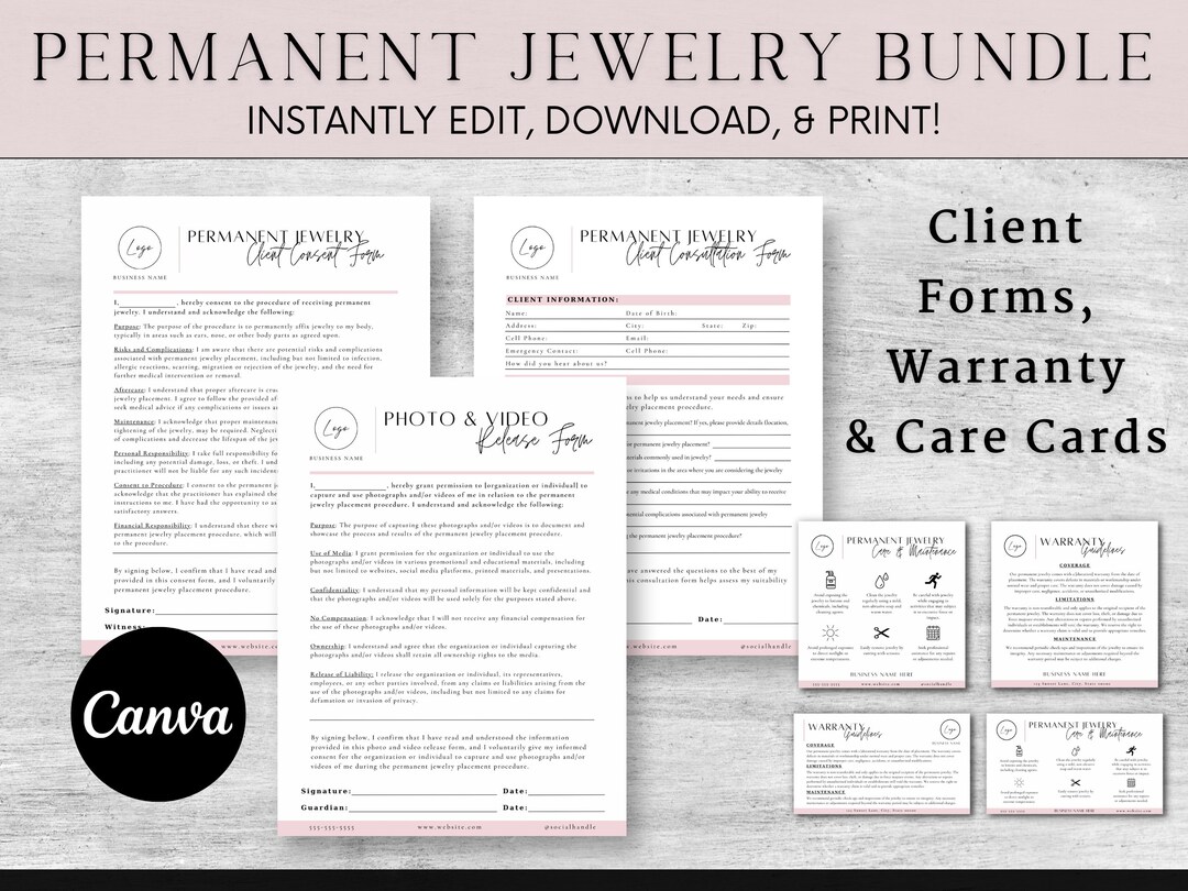 Permanent Jewelry Consent Forms Bundle, Permanent Jewelry Business ...
