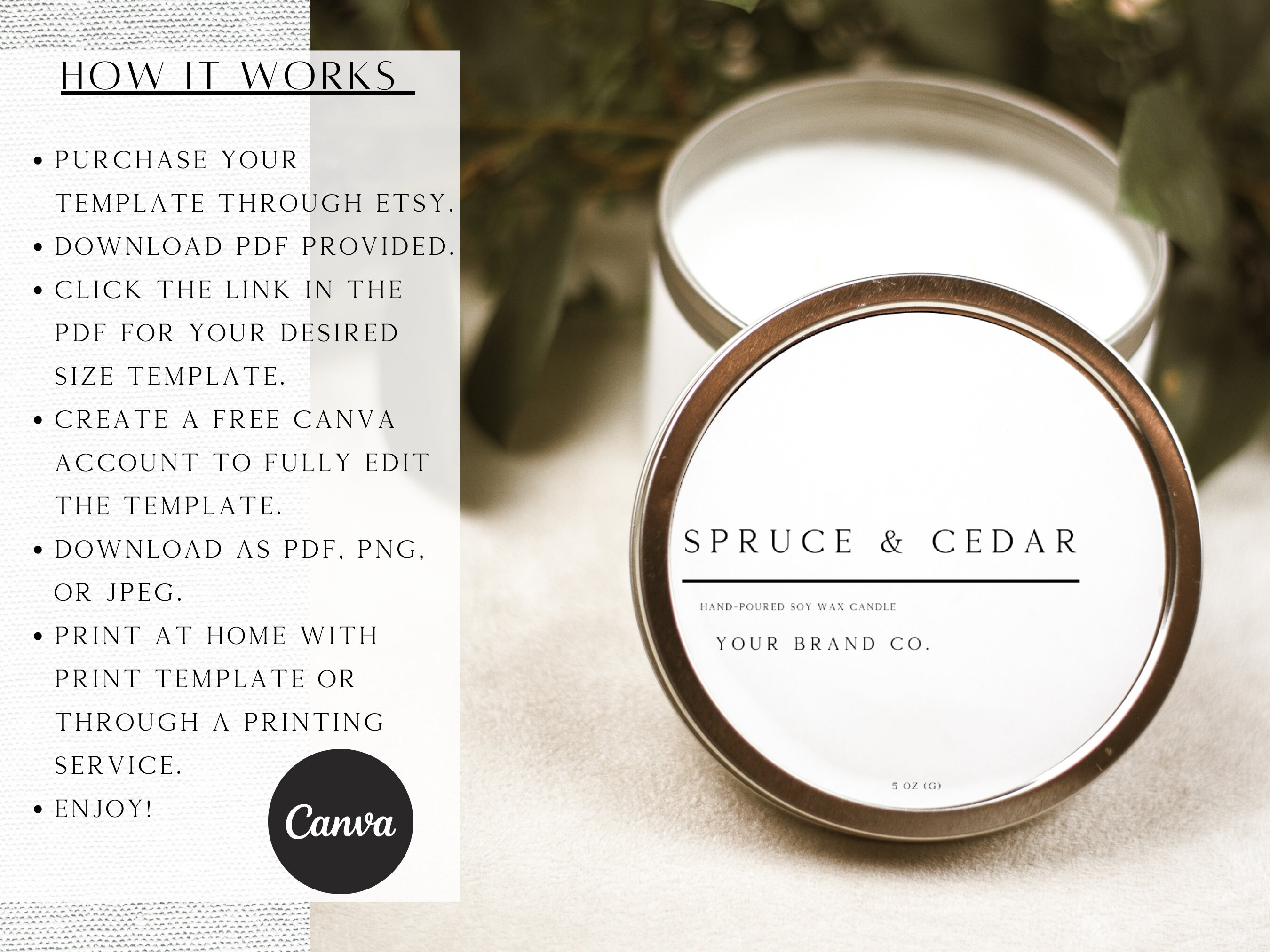 Round Candle Label Template, Editable Candle Lid Sticker Label, Pre ...