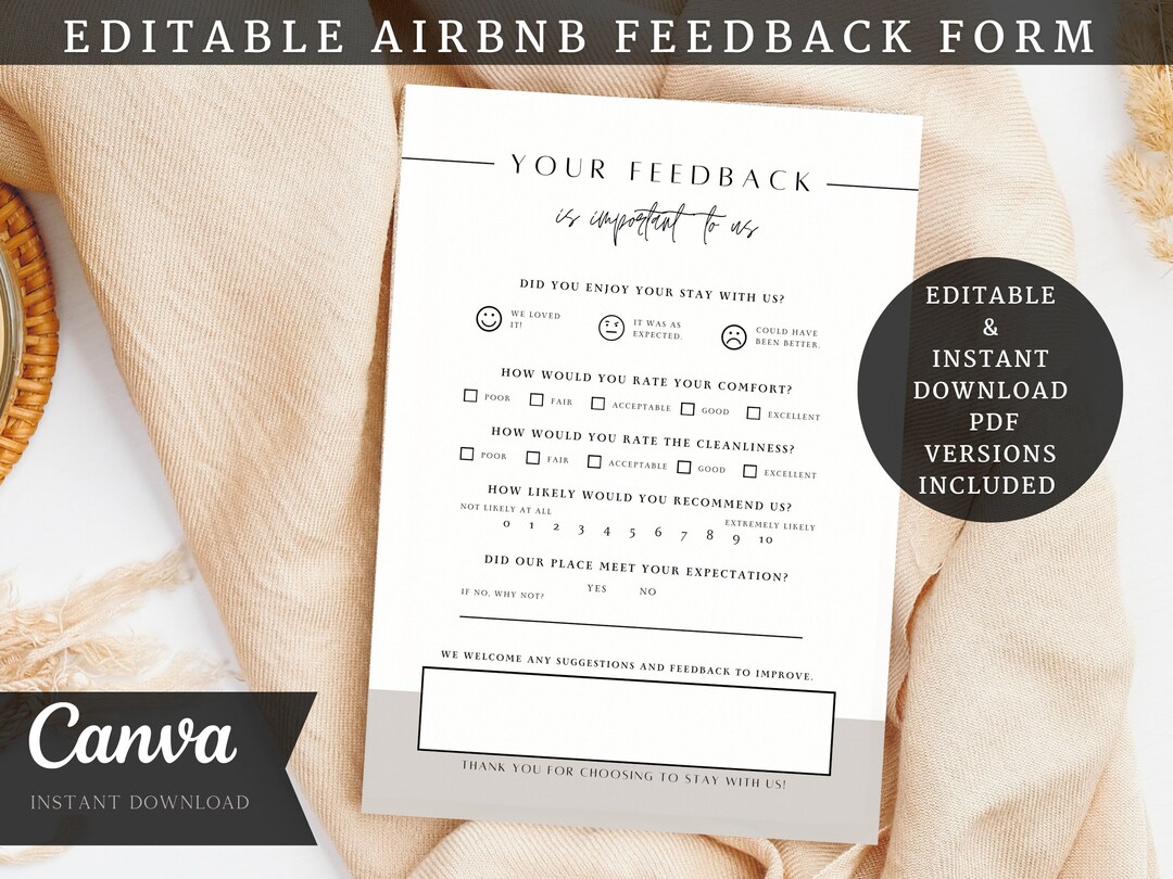 Editable Feedback Form Guest Airbnb Host VRBO Canva - Etsy