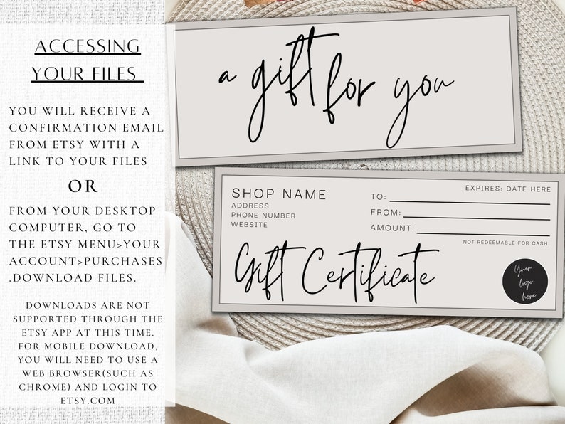 Gift Certificate Template Printable Gift Voucher Editable - Etsy