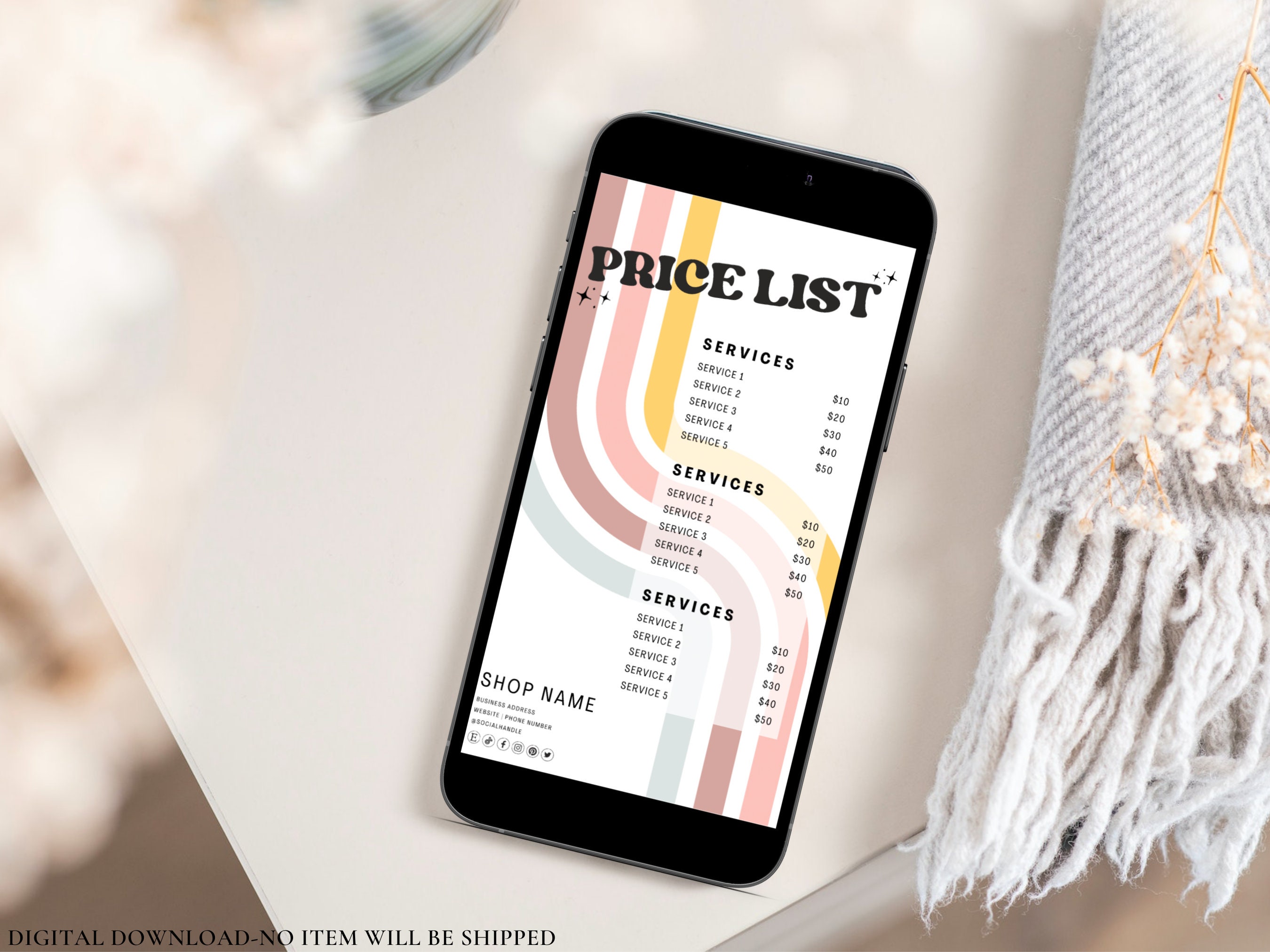 Retro Price List Template Editable Canva, Printable Spa Salon Price ...