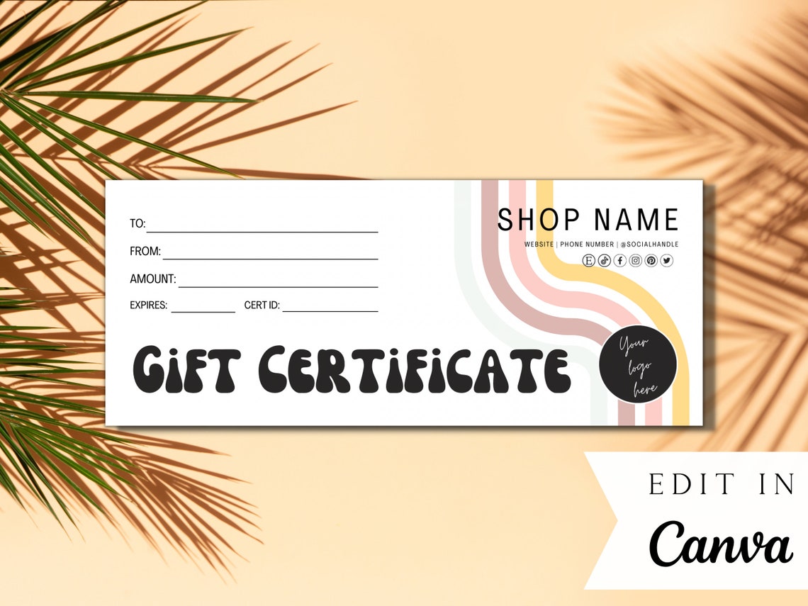 Retro Gift Certificate Template DIY Printable Gift Voucher - Etsy