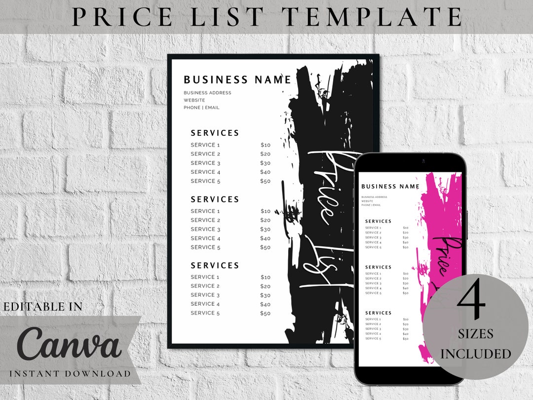 Editable Price List Template Canva, Printable Spa Salon Price List ...