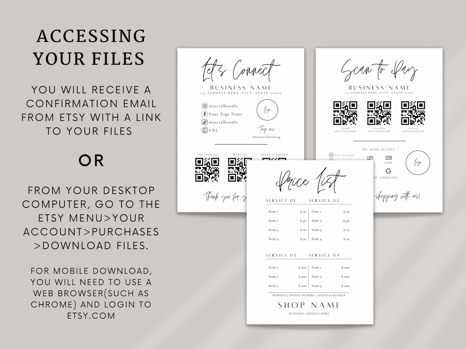 Business Sign Template Bundle QR Code Sign Social Media - Etsy