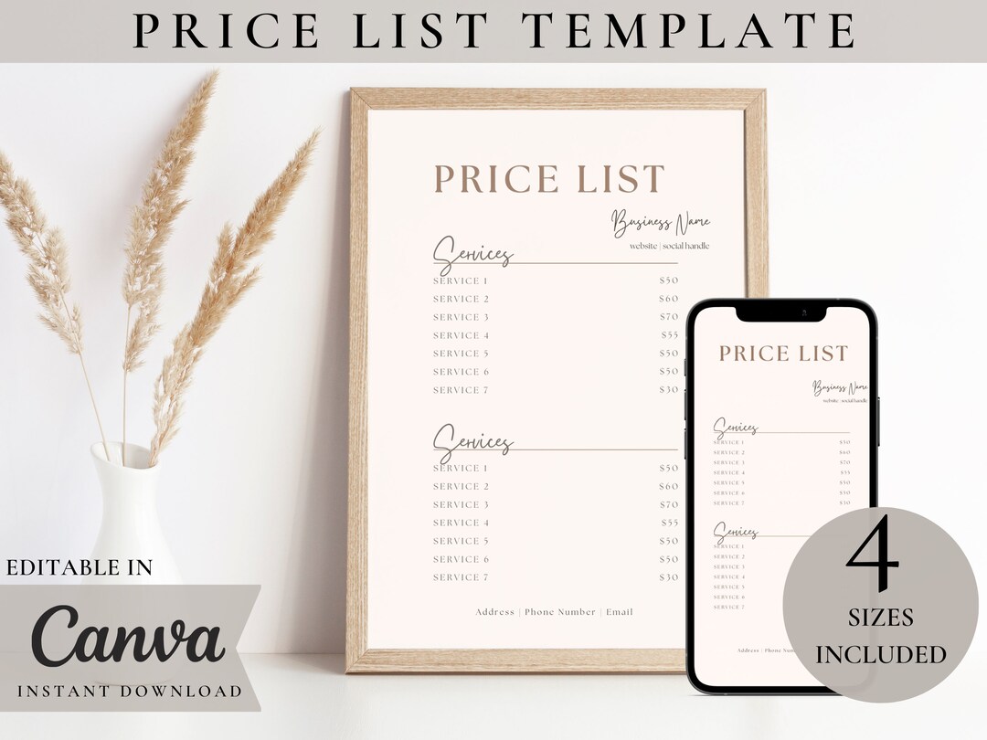 Price List Template Editable Canva, Printable Spa Salon Price List ...
