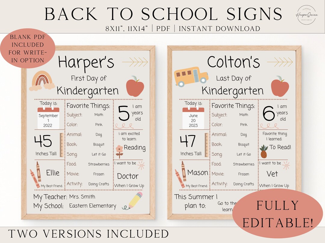 Printable Editable Back to School Sign First Day of School - Etsy