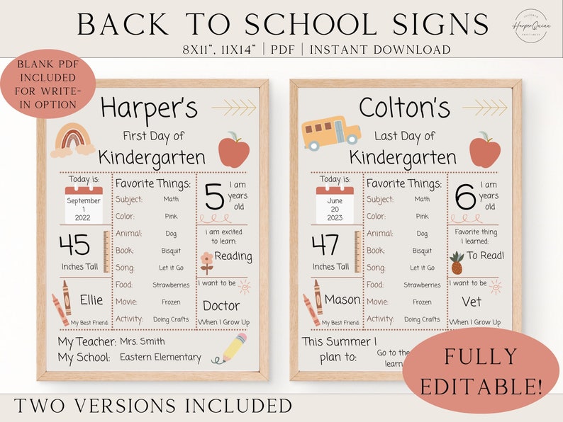 Printable Editable Back to School Sign First Day of School - Etsy