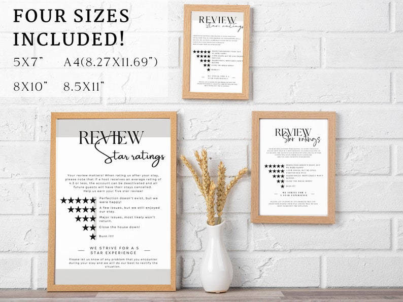 5 Star Rating Explanation Sign Template Editable Airbnb Star - Etsy