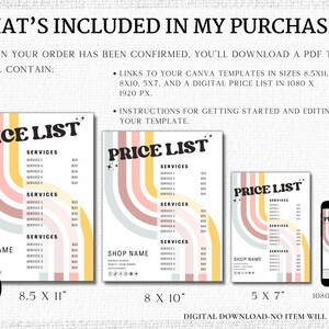 Retro Price List Template Editable Canva, Printable Spa Salon Price ...