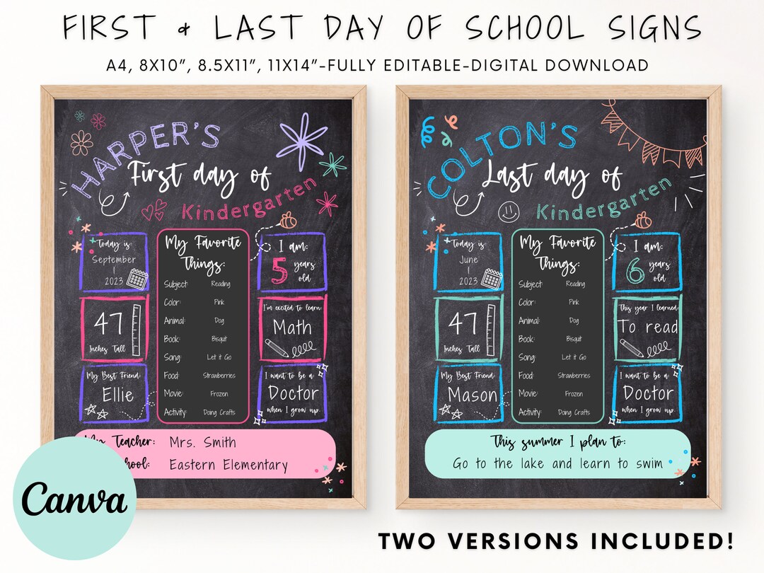 Editable Chalkboard First Day of School Sign, First Day of Kindergarten ...