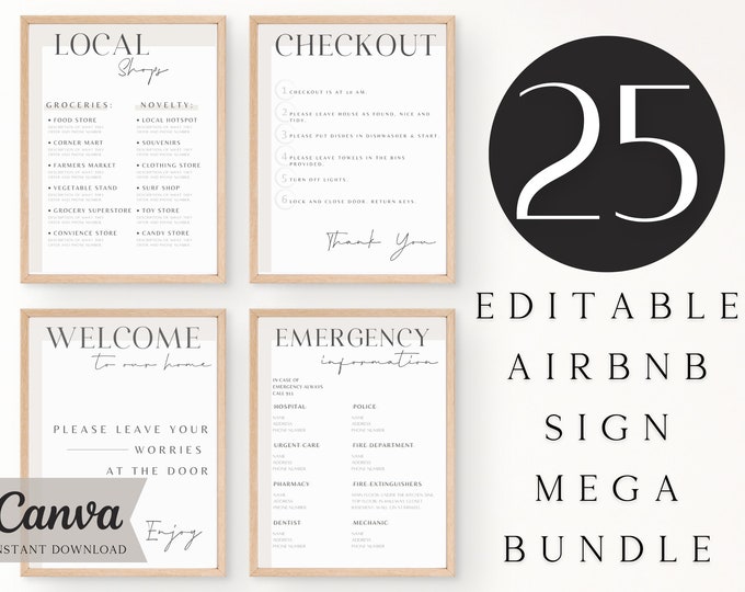 Airbnb Signs Set of 3, Airbnb Signage, Airbnb Sign Templates, Wifi ...