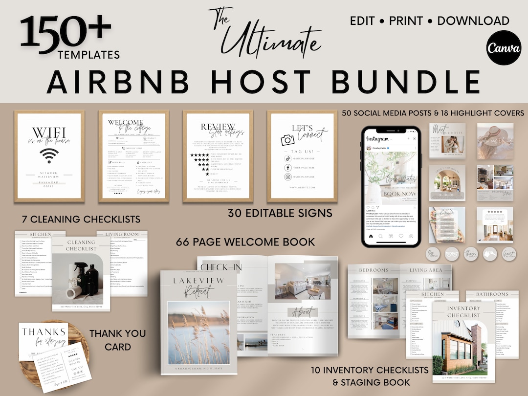 Airbnb Host Template Bundle, Airbnb Sign Bundle, Airbnb Welcome Book Template, VRBO Host Bundle ...