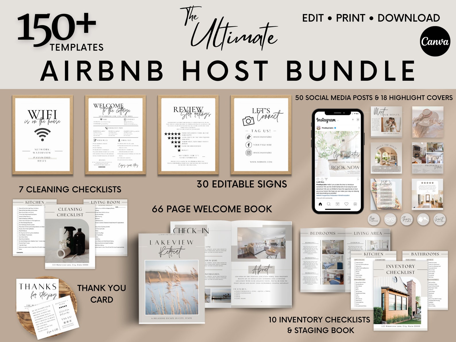 Airbnb Host Template Bundle, Airbnb Sign Bundle, Airbnb Welcome Book ...