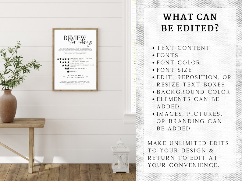 5 Star Rating Explanation Sign Template Editable Airbnb Star - Etsy
