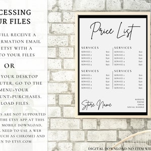 Price List Sign, Editable Price List Sign Printable, Beauty Hair Salon ...