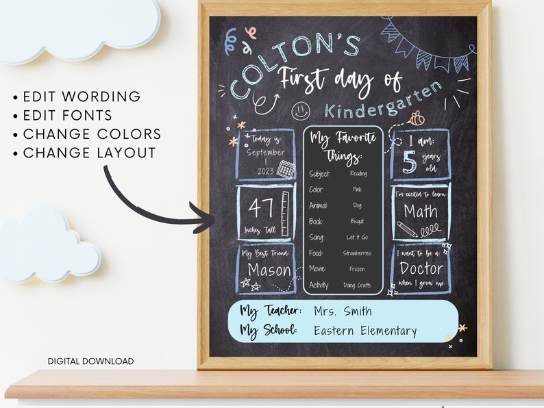 Editable First Day of School Sign Reusable Chalkboard School Sign ...