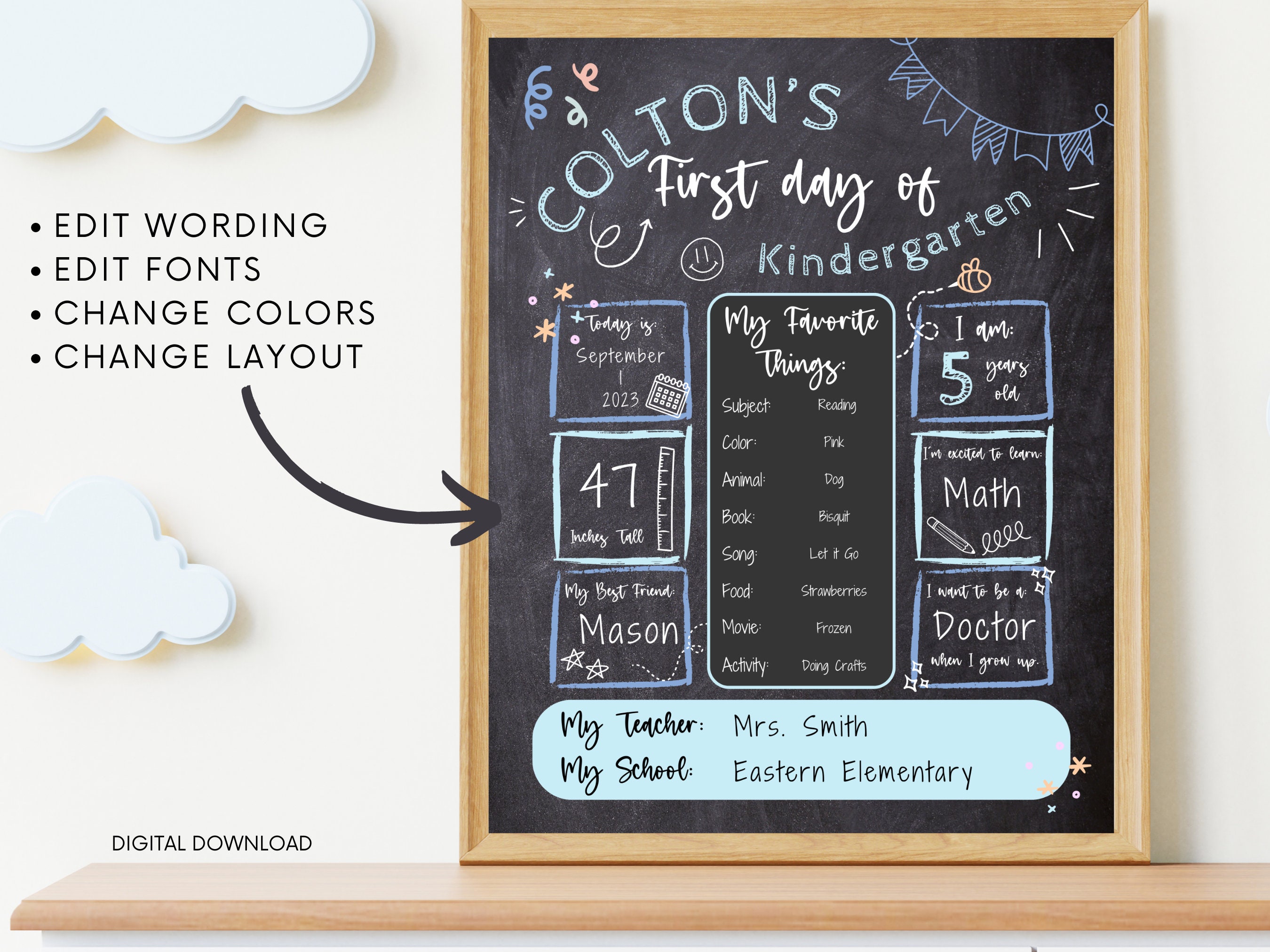 Editable First Day of School Sign Reusable Chalkboard School Sign ...