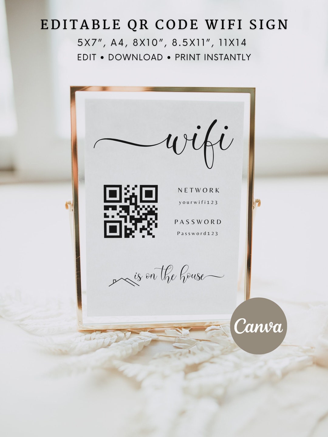 Wifi Password Sign, Wifi Sign Printable, Wifi QR Code, Editable Airbnb ...