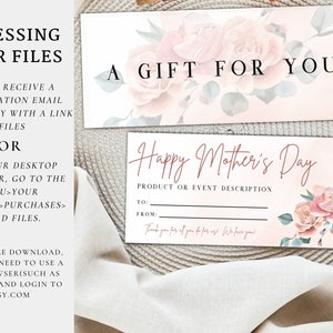Mother's Day Gift Card Template, Printable Gift Voucher, Editable Gift ...