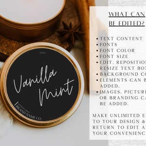 Round Candle Label Template, Editable Candle Lid Sticker Label, Pre ...