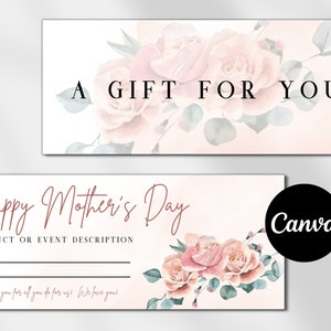 Mother's Day Gift Card Template, Printable Gift Voucher, Editable Gift ...