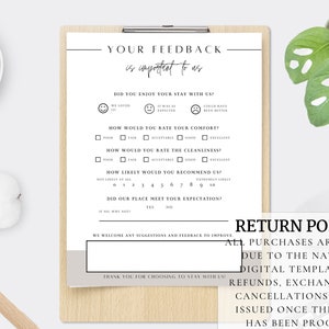 Editable Feedback Form Guest, Airbnb Host, VRBO, Canva Template, Hotel ...