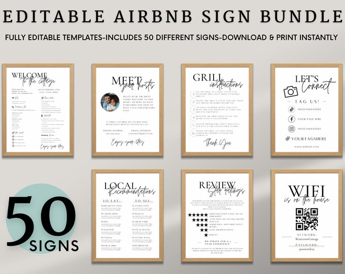 Airbnb Signs Set of 3, Airbnb Signage, Airbnb Sign Templates, Wifi ...