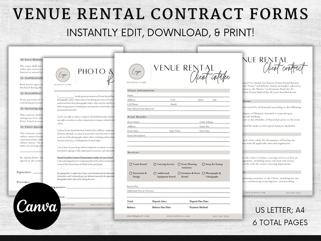 Venue Rental Forms Bundle, Wedding Venue Contract Template, Event ...