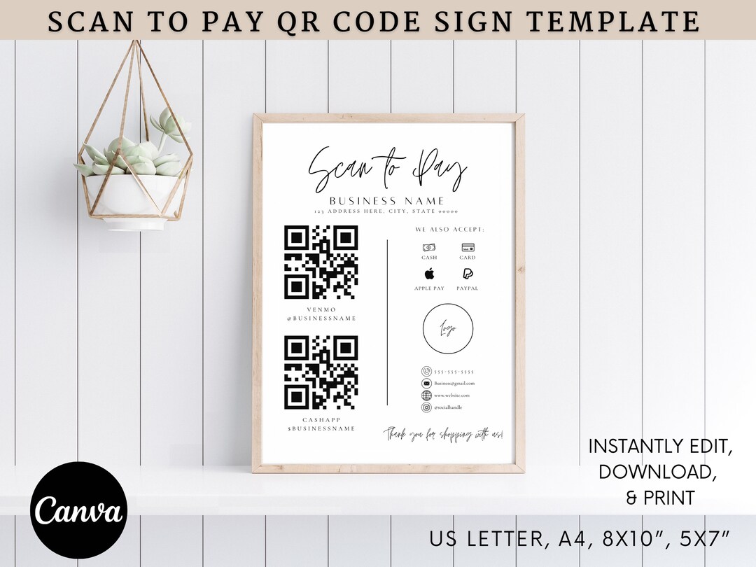 Printable Payment Sign, QR Code Sign Template, Scan to Pay Sign ...