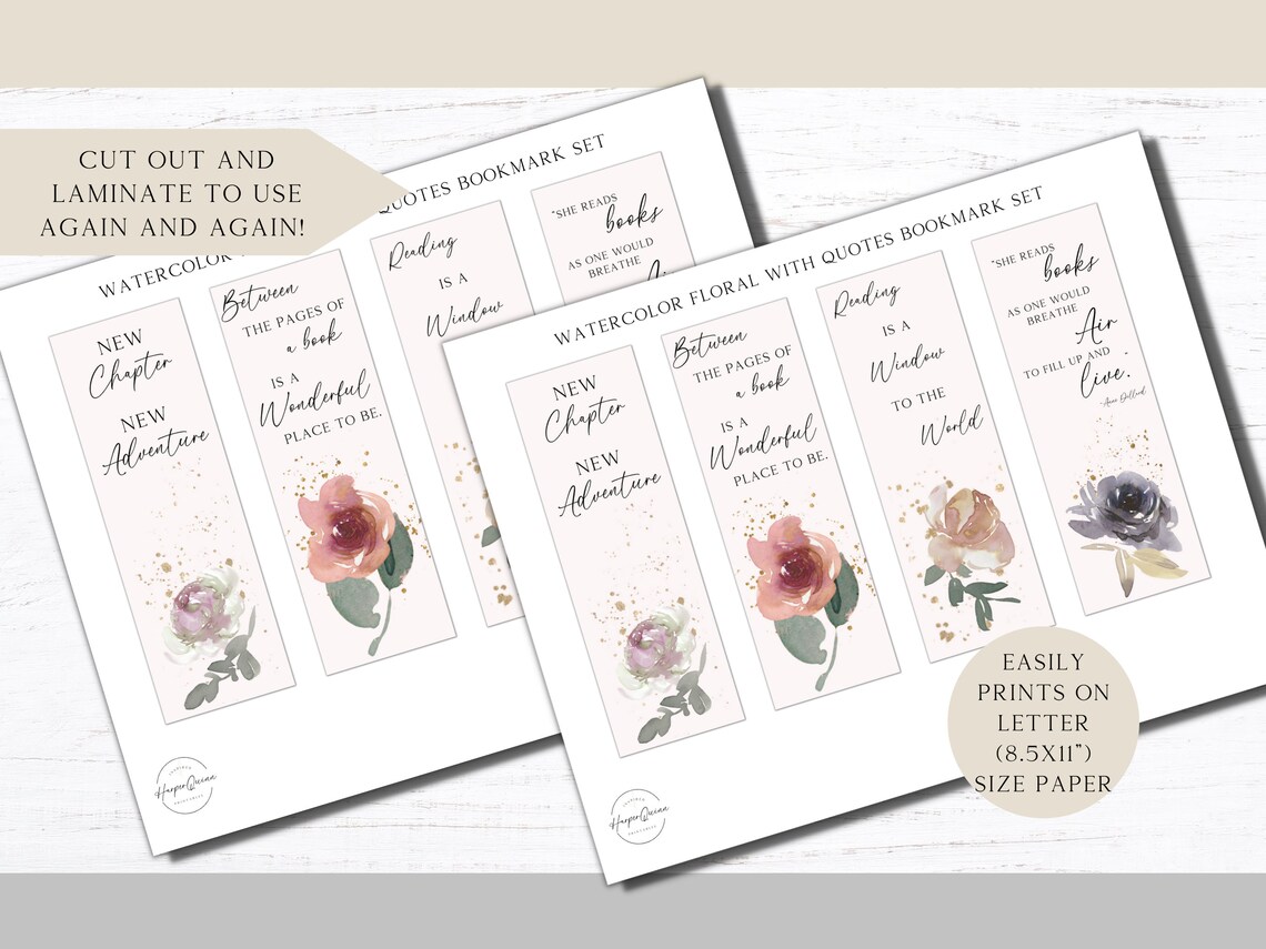 Watercolor Floral Printable Bookmarks for Women Floral - Etsy