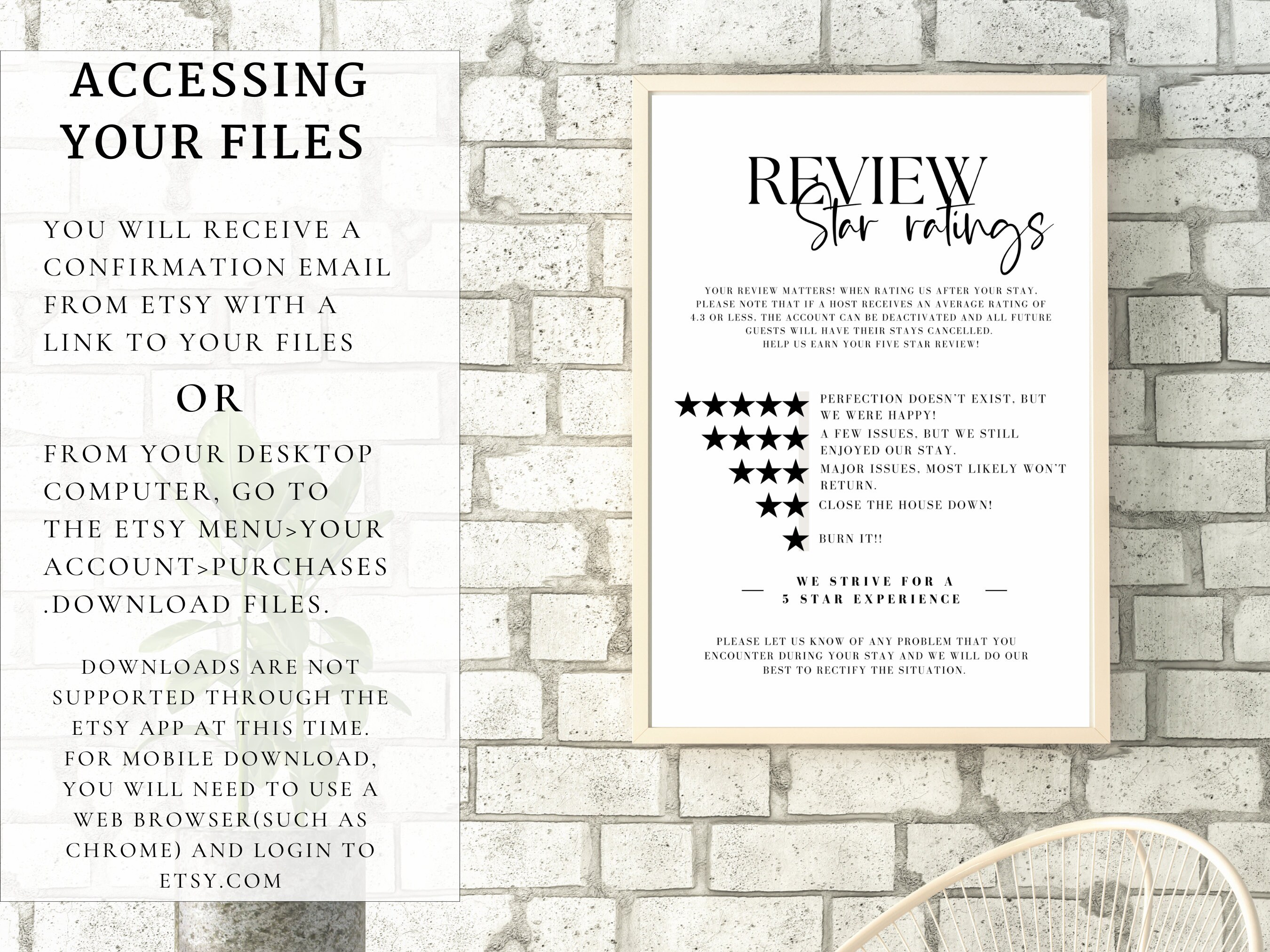 5 Star Rating Explanation Sign Template Editable Airbnb Star - Etsy ...